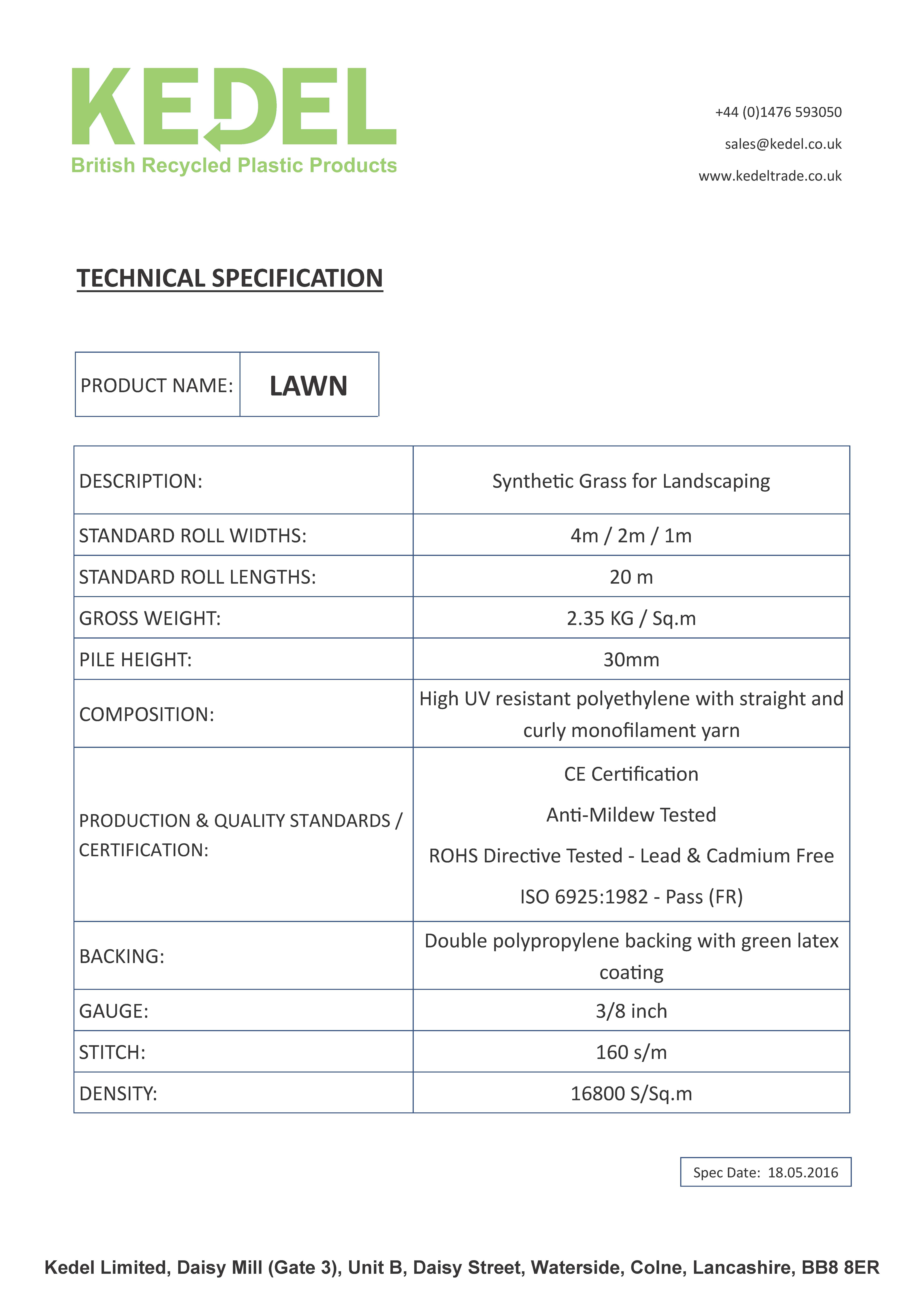 Artificial Grass Technical Specifications Education